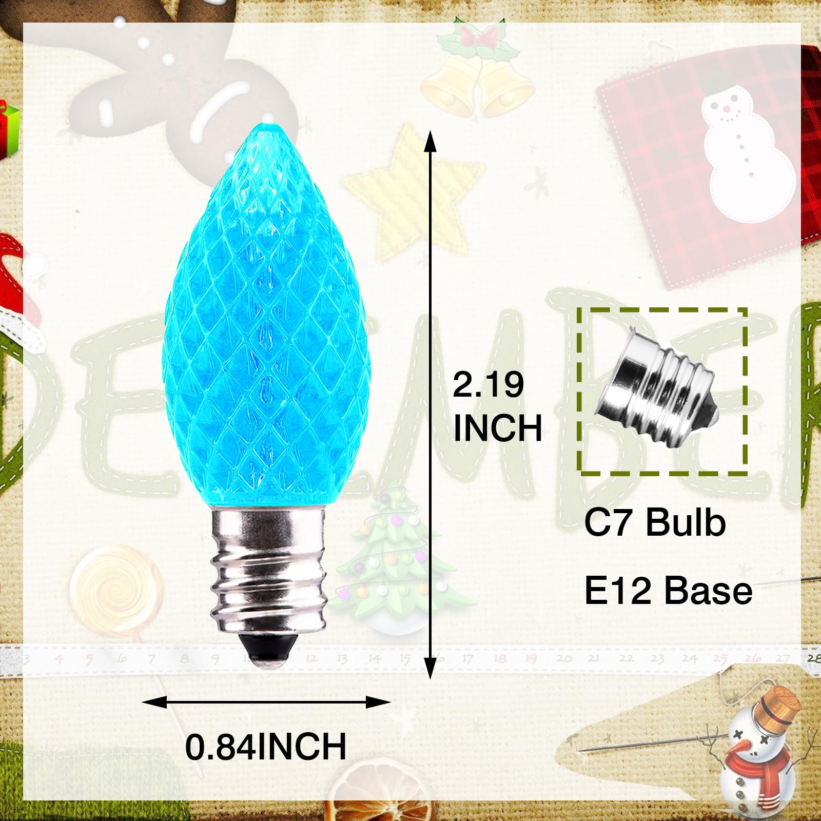 Jawtach C9 LED Christmas Light Bulbs - 50 Pack C9 LED Bulbs ICY Blue - 1W for Outdoor String Lights, Holiday Decoration