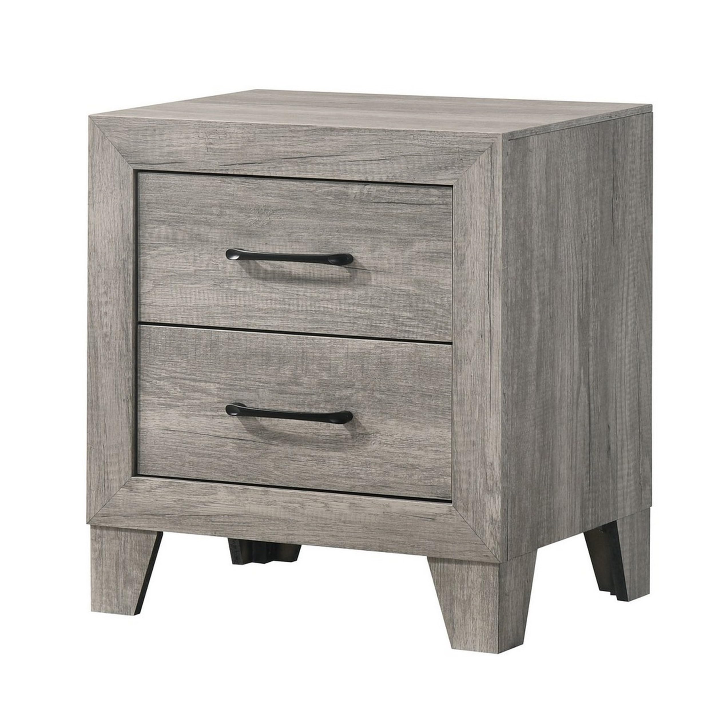 Benjara Isha 24 Inch 2 Drawer Nightstand with Metal Handles, Modern Driftwood Gray