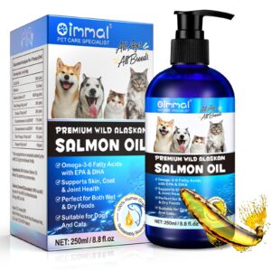 alaskan salmon oil for dogs & cats (8.8 oz) - pure omega 3 fish oil with omega 6 fatty acids, epa & dha - anti-inflammation for dogs skin and coat - natural pet joint, immune, brian & heart supplement