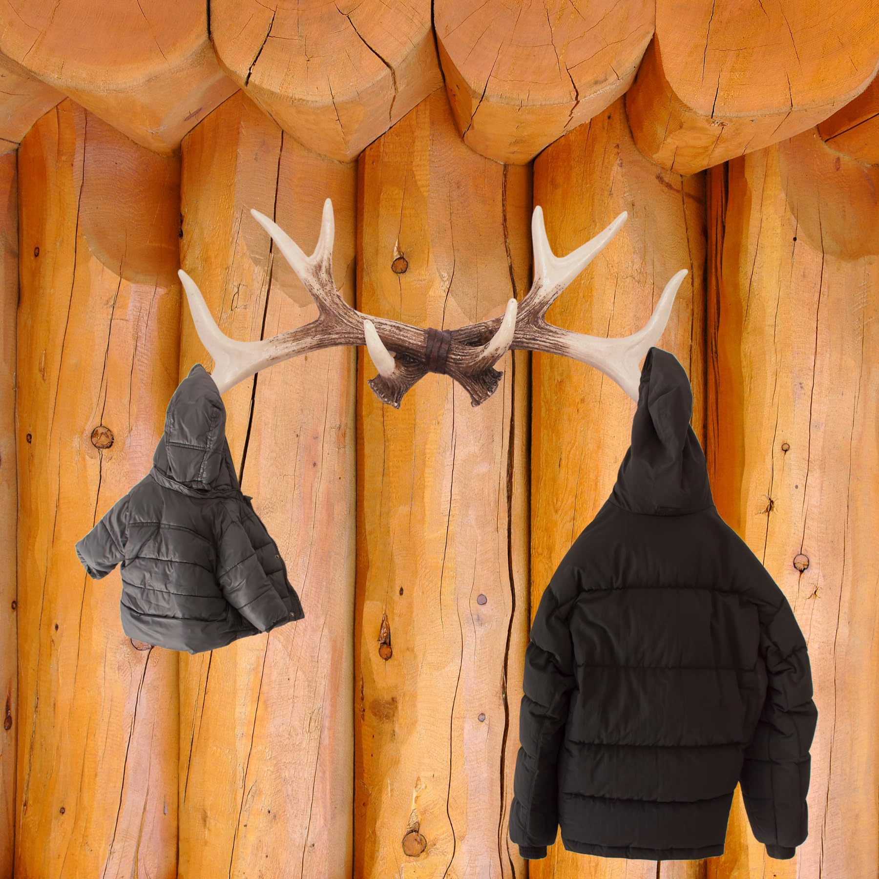 Wowser Rustic Deer Antler Wall Mounted Hook Rack - 14.75 Inches, 4 Hooks