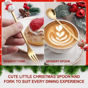 Ganbaro® Christmas Forks and Spoons, Dessert Forks and Spoons, Christmas Cutlery 3 Christmas Spoons and 3 Christmas Forks Stainless Steel Set with Gift Box for Festive Celebrations