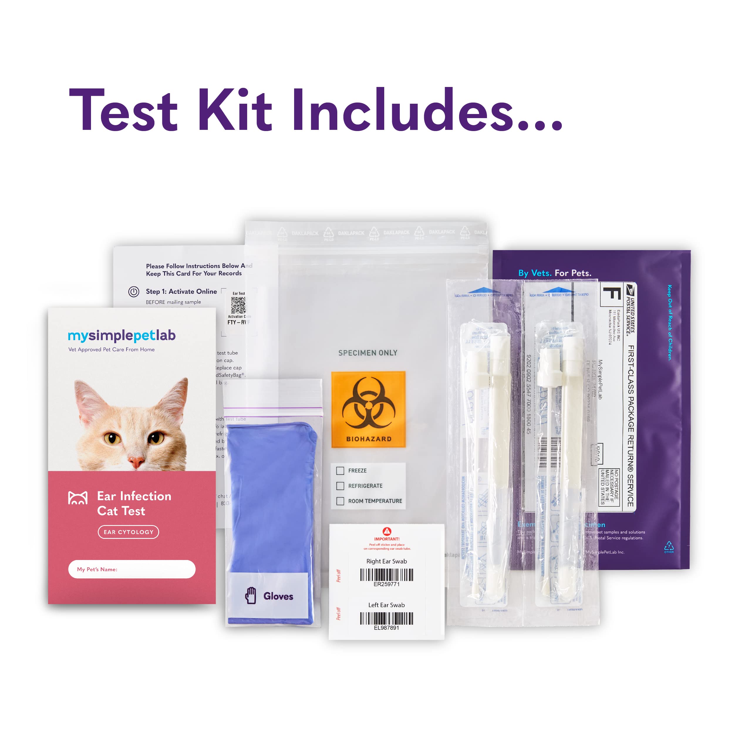 MySimplePetLab Cat Ear Infection Test Kit | Fast and Accurate Detection of Cat Ear Yeast and and Other Ear Irritations | Reliable Mail-in Ear Care Cat Test Kit for Smelly, Itchy, or Sore Ears