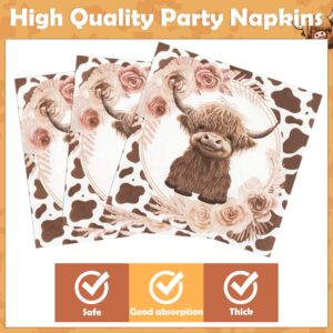 G1ngtar 96Pcs Highland Cow Party Plates Supplies Farmhouse Cow Cattle Party Tableware Decorations Farm Animal Disposable Paper Plates Napkins Forks for Kids Birthday Baby Shower, Serves 24 Guests