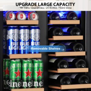 ORYMUSE Wine & Beverage Refrigerator 24'' - Dual Zone Beverage Fridge with Upgraded Cooling, Built-in or Freestanding, 20 Bottles & 88 Cans Large Capacity