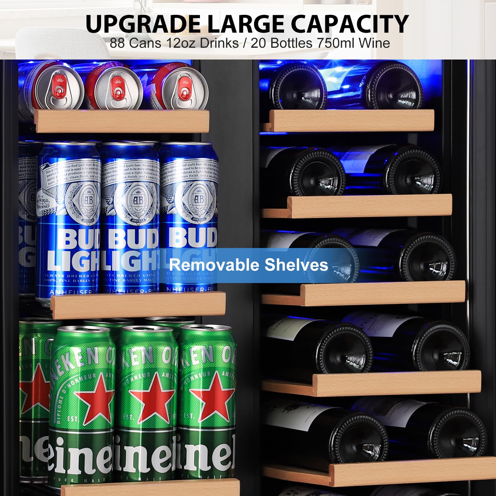 ORYMUSE Wine & Beverage Refrigerator 24'' - Dual Zone Beverage Fridge with Upgraded Cooling, Built-in or Freestanding, 20 Bottles & 88 Cans Large Capacity