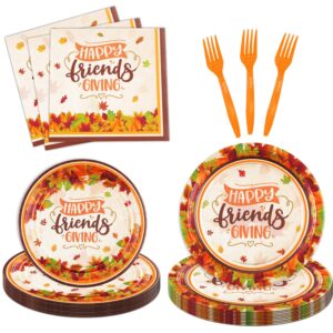 korhonen friendsgiving party decorations, 96pcs thanksgiving tableware set includes friendsgiving napkins plates forks, friendsgiving maple leaves party supplies