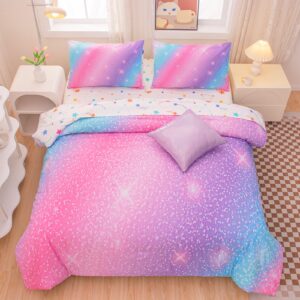 Full Size Bedding Sets Glitter Galaxy Bedding 6 Pieces Bed in A Bag Full Size,Kids Comforter Sets Rainbow Comforter,Full Size Bed Sheets and Comforter Set for Girls