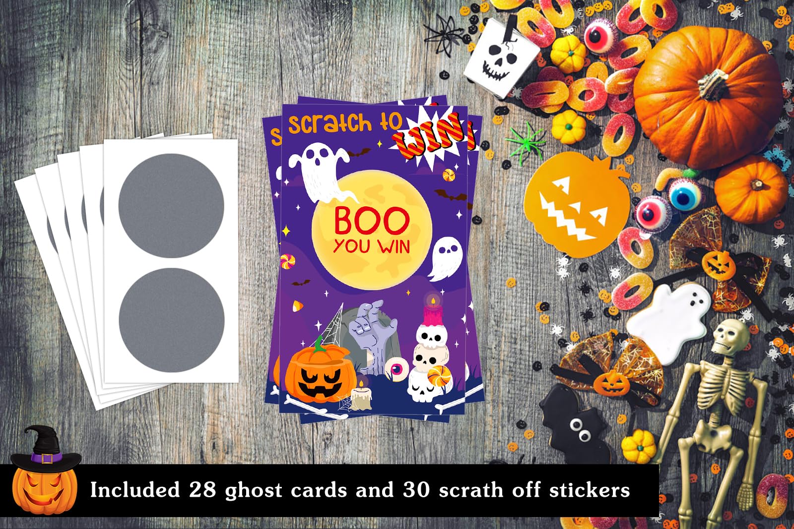 WaaHome Halloween Scratch Off Cards for Kids Adults 28 Players Ghost Scratch Off Cards for Halloween Baby Shower Birthday Party Supplies Favors Classroom Family Activities Prizes