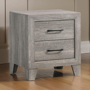 Benjara Isha 24 Inch 2 Drawer Nightstand with Metal Handles, Modern Driftwood Gray