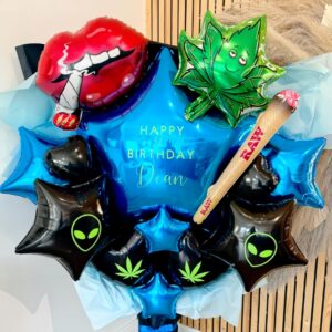 CYMYLAR 23pcs Weed Marijuana Balloons And Banner/Lip Smoking Balloons/Cannabis Birthday Themed Party/Lets Get Lit /Marijuana Theme Decorations/Weed Aluminum Balloon/Weed Balloons Party Supplies