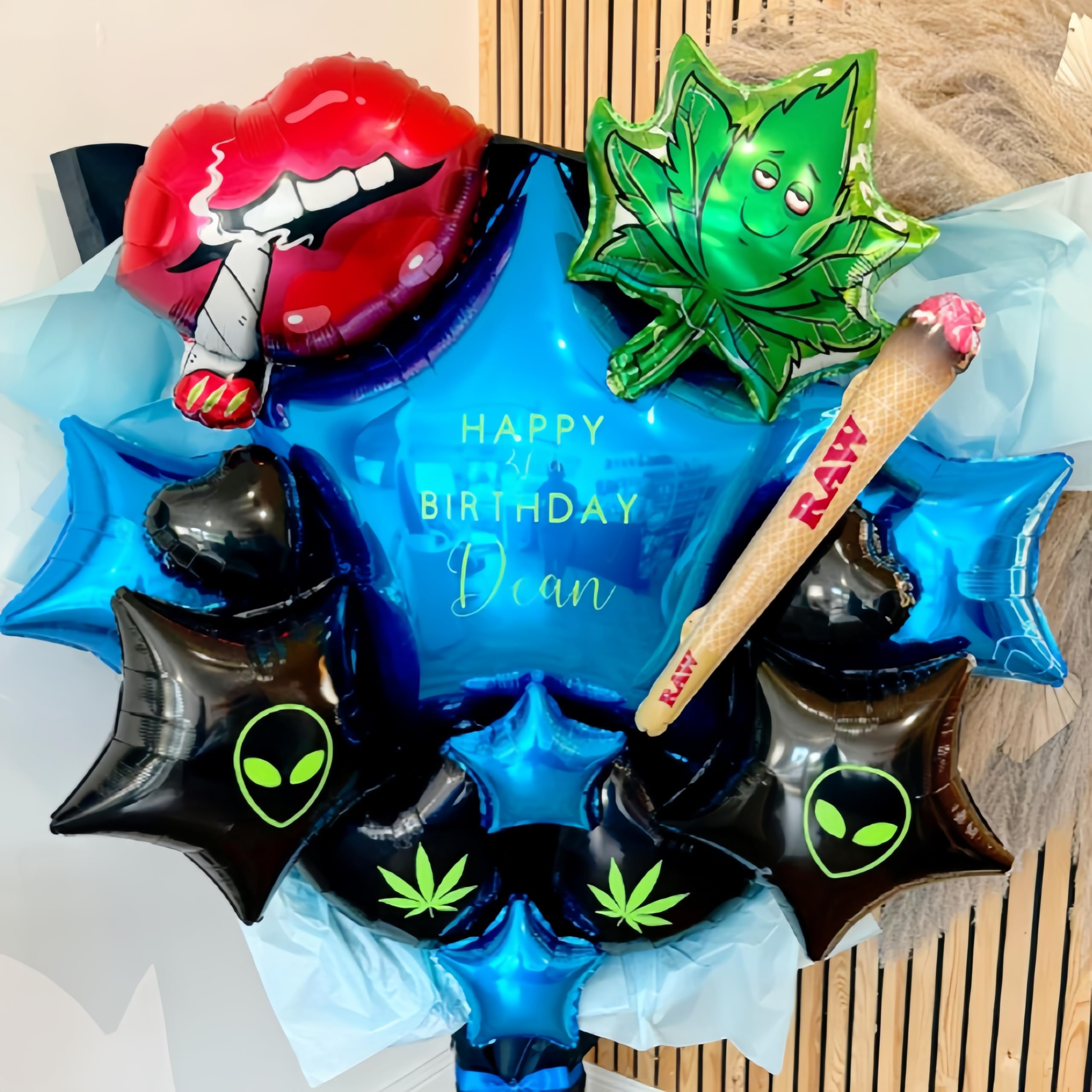 CYMYLAR 23pcs Weed Marijuana Balloons And Banner/Lip Smoking Balloons/Cannabis Birthday Themed Party/Lets Get Lit /Marijuana Theme Decorations/Weed Aluminum Balloon/Weed Balloons Party Supplies