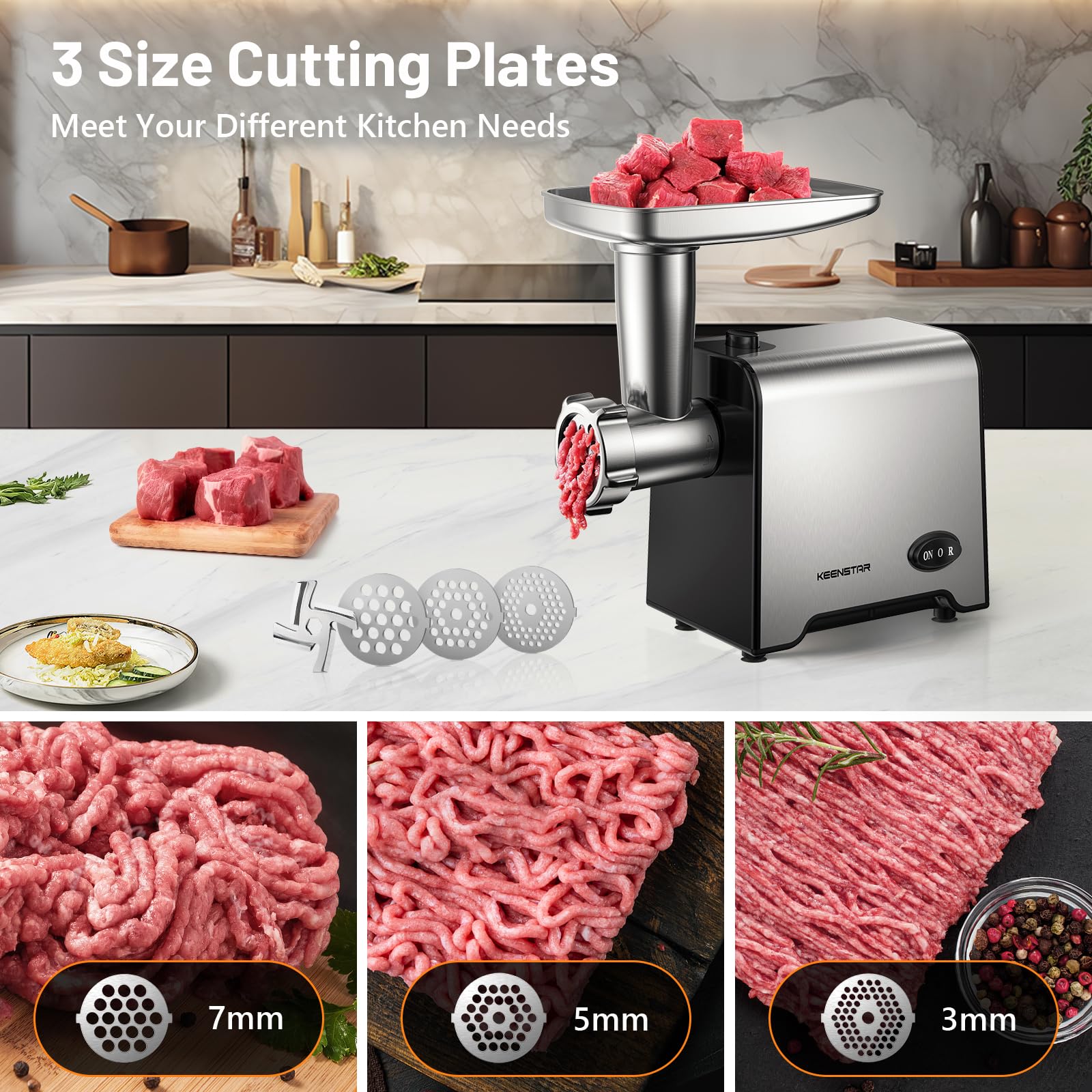 Electric Meat Grinder, Sausage Stuffer Maker 450W(3000W Max) Food Grinder with Blade & 3 Plates, Sausage Stuffer Tubes & Kubbe Kit, Stainless Steel Heavy Duty Meat Mincer Machine for Home Kitchen Use