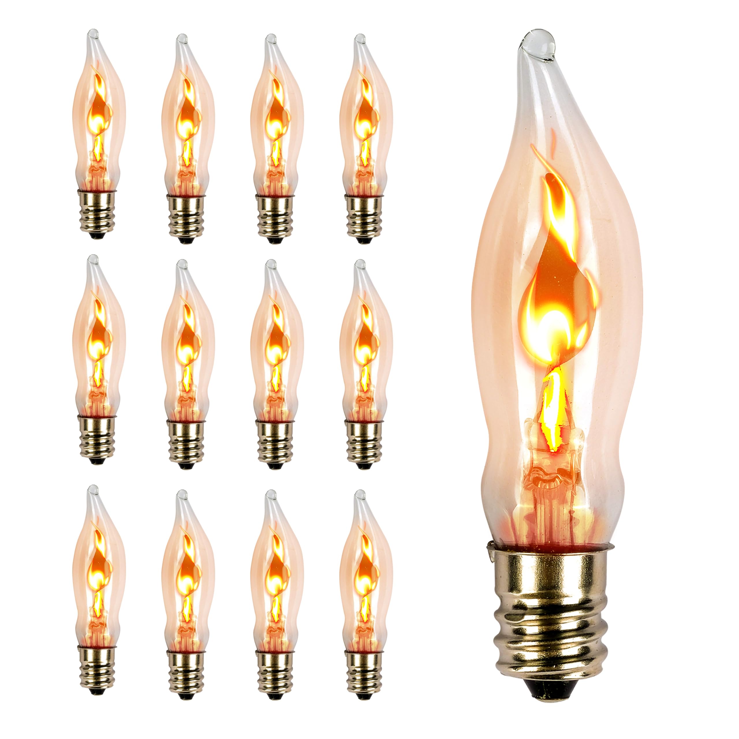 OHLGT Flicker Flame Light Bulb for Hallowwen Christmas Decorative 3 Watt, 120V, E12 Flame Candelabra Light Bulbs（12 Packs）