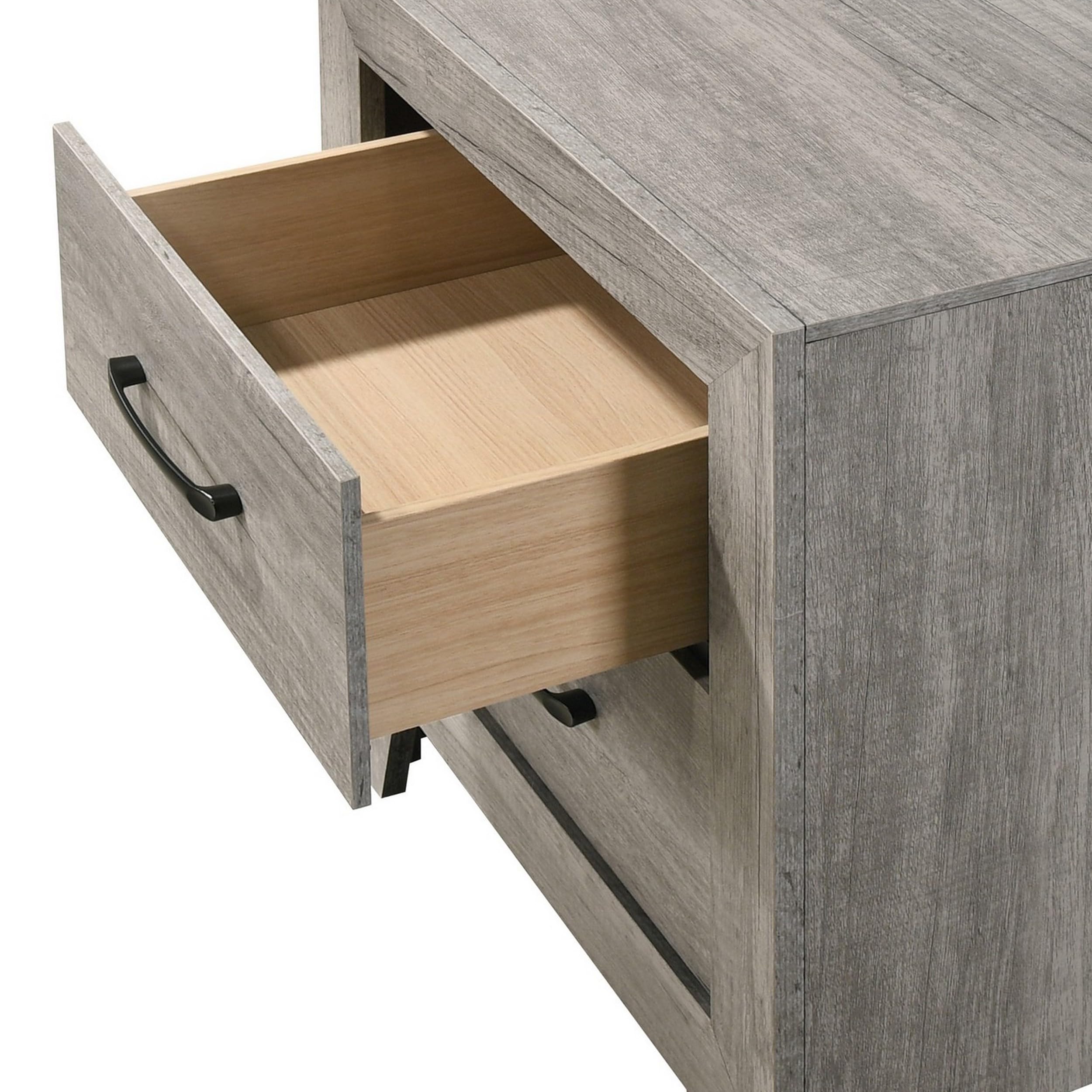 Benjara Isha 24 Inch 2 Drawer Nightstand with Metal Handles, Modern Driftwood Gray