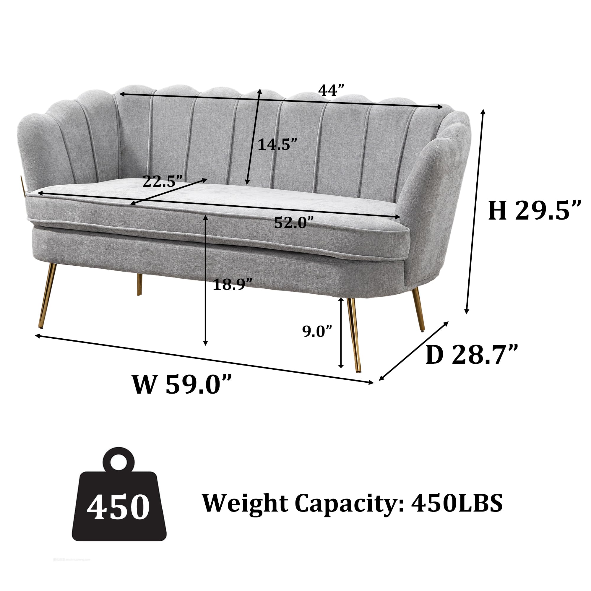 ARCLIS Loveseat Sofa for Small Spaces, 2 Seater Small Couch Sofa Upholstered Chenille Fabric Love Seat with Gold Metal Legs for Apartment Office Living Room (Gray)