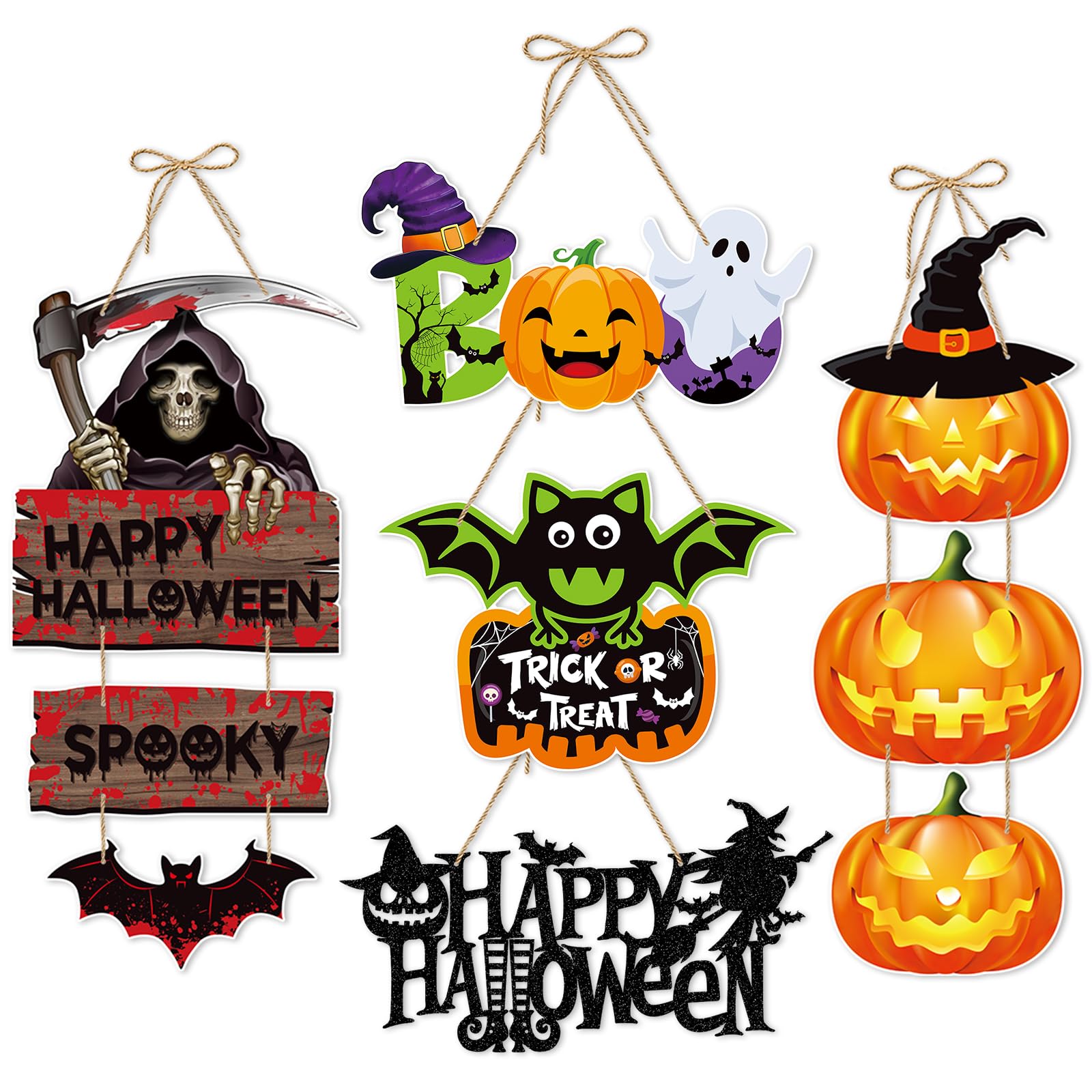 Halloween Home Front-Porch Door Hanger-Decor - 5pcs Scary Party Paper Signs Banners,Bats Spooky Creepy Ghosts Skulls Skeleton Pumpkin Wall Hanging Indoor Decorations Lasting Surprise…