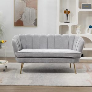 arclis loveseat sofa for small spaces, 2 seater small couch sofa upholstered chenille fabric love seat with gold metal legs for apartment office living room (gray)