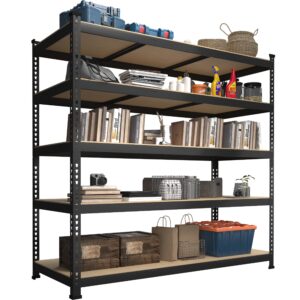 buxwellbang 48" w x 24" d x 72" h adjustable garage storage shelves - 5-shelf heavy duty shelving unit, metal utility storage organizer racks for warehouse pantry closet kitchen, black