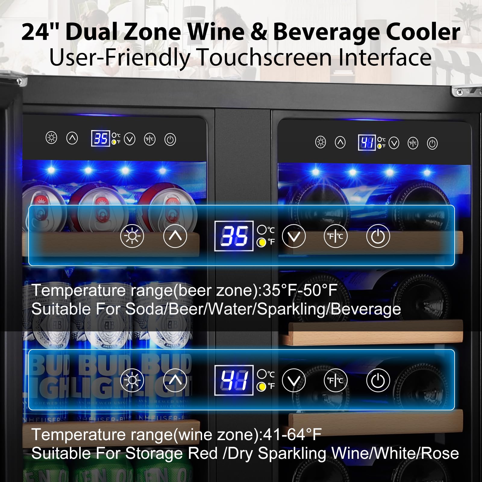 ORYMUSE Wine & Beverage Refrigerator 24'' - Dual Zone Beverage Fridge with Upgraded Cooling, Built-in or Freestanding, 20 Bottles & 88 Cans Large Capacity