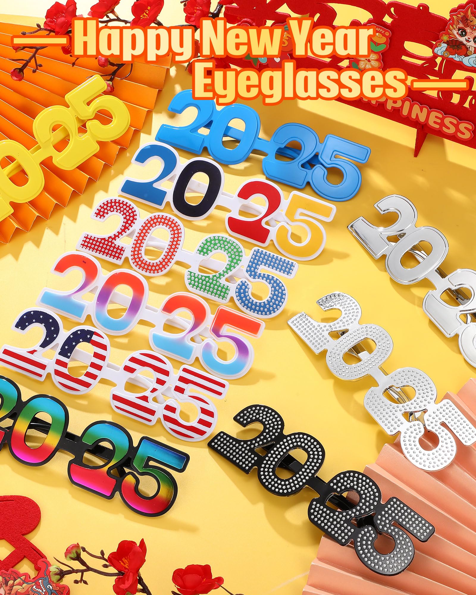 Riceshoot 10 Pairs 2025 New Years Eyeglasses 2025 Graduation Glasses 2025 New Years Eve Party Favors Supplies Glitter Number Glasses 2025 Props Eyeglasses for New Years Graduation Party