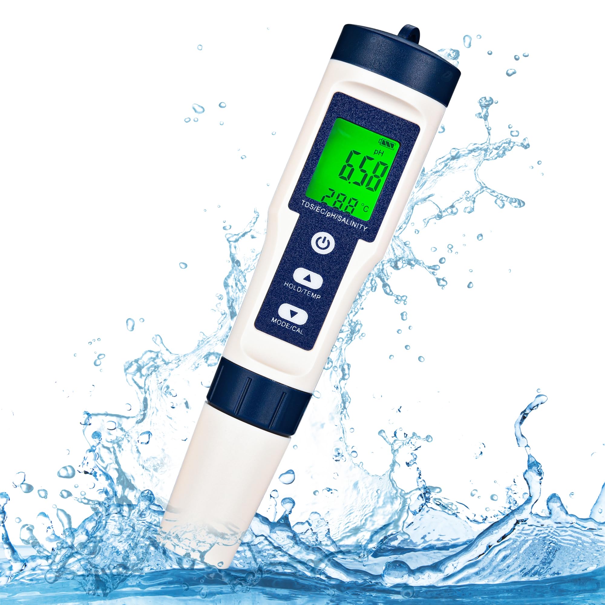 Yoption Pool Salt Tester & PH Meter, 5 in 1 Digital Salinity PH Temp EC and TDS Meter for Pool Saltwater, Drinking Water, Indoor Garden, Fish Tank, Hydroponics, Plants