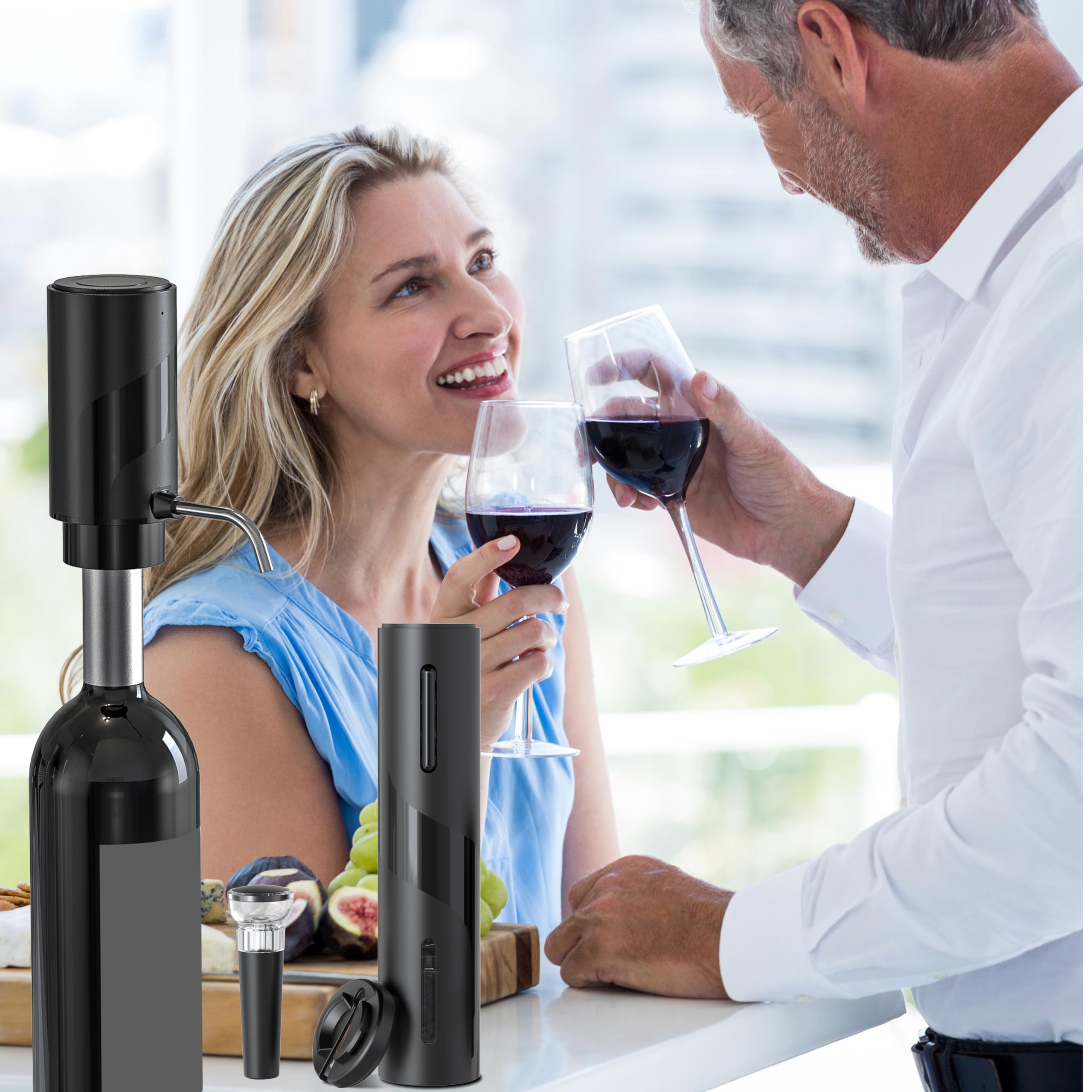 COKUNST Electric Wine Opener Set, USB Rechargeable Bottle Opener and Wine Decanter & Wine Aerator and Pourer, Wine Stopper, Foil Cutter 4-in-1 Gift Set for Wine Lovers Home Kitchen Party Wedding Bar