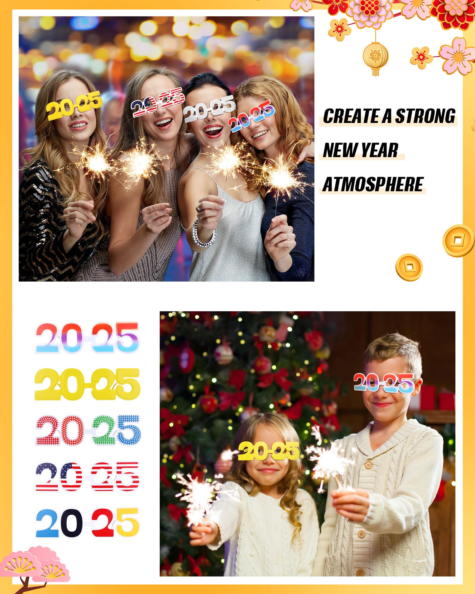 Riceshoot 10 Pairs 2025 New Years Eyeglasses 2025 Graduation Glasses 2025 New Years Eve Party Favors Supplies Glitter Number Glasses 2025 Props Eyeglasses for New Years Graduation Party