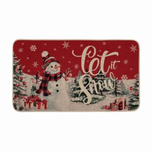 voanos christmas snowman let it snow doormat, decor low-profile floor mat for indoor outdoor,cute christmas door mats for front door 17 x 30 inch