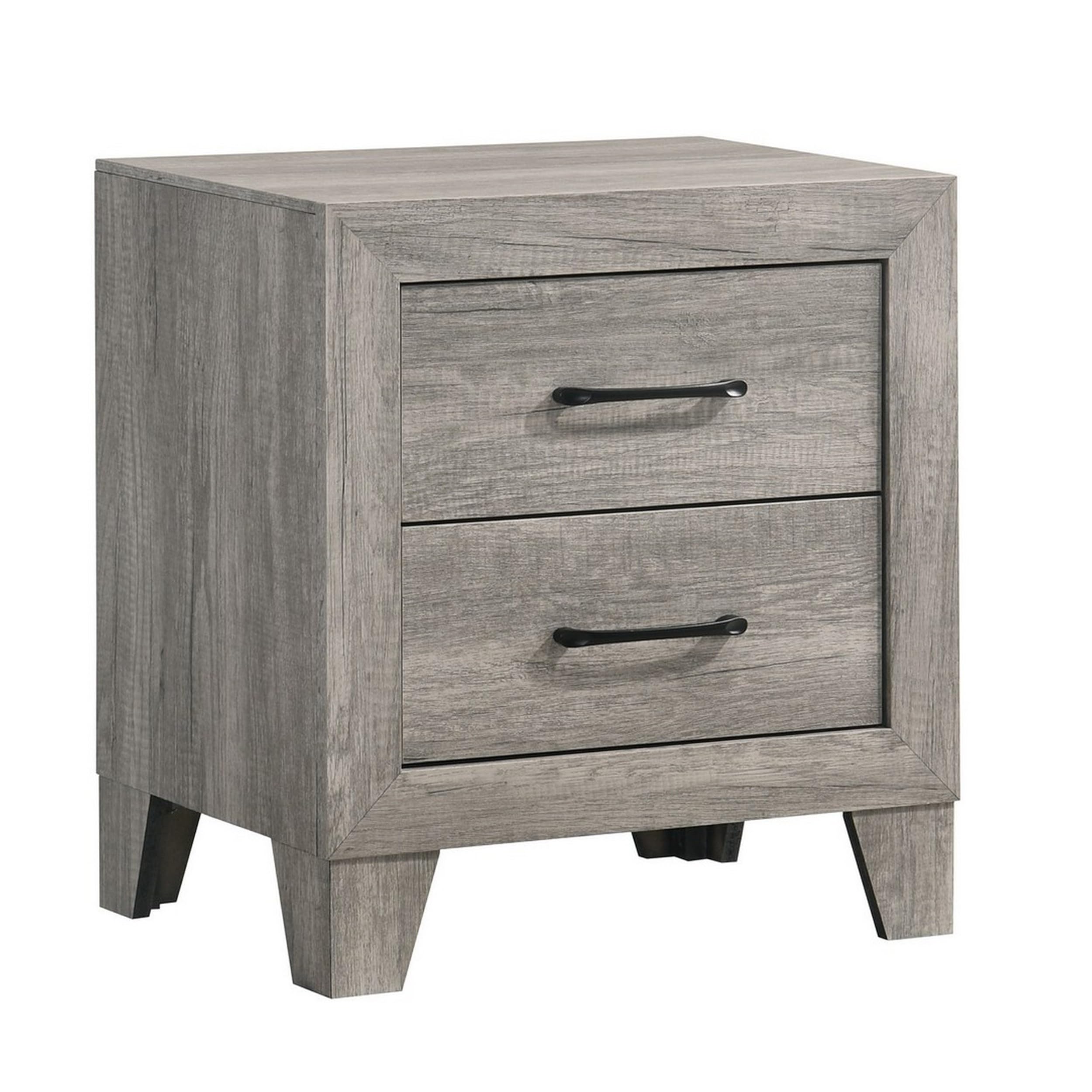 Benjara Isha 24 Inch 2 Drawer Nightstand with Metal Handles, Modern Driftwood Gray