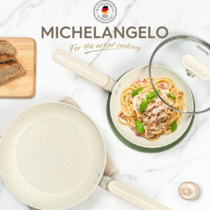 MICHELANGELO Frying Pan with Lid, Nonstick Frying Pan 10 Inch with Non-Toxic Granite Coatings, Nonstick Frying Pan with Lid, Stone Skillet, Nonstick Pan 10 Inch, Induction Compatible