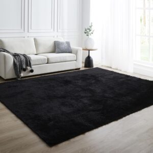 coova long pile faux fur big washable area rug – soft 8x10 ft living room carpet, comfortable non-shedding shag rug, stylish floor covering, carpet for bedroom,black