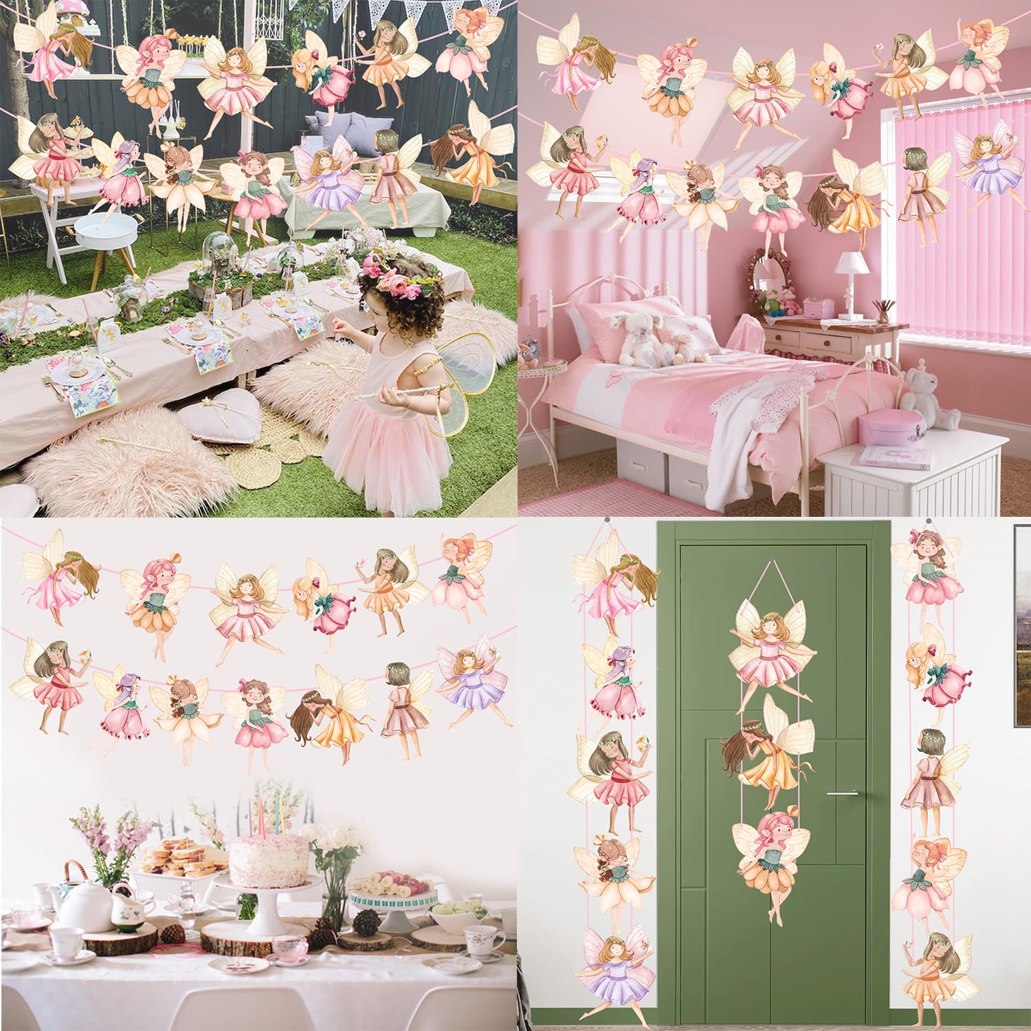 Fairy Party Door Signs Floral Fairies Party Cutout Banner Fairy Hanging Decorations Fairy Garden Birthday Party Banners for Flower Wonderland Baby Shower Supplies