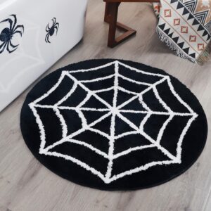 spider web bath mat - halloween rug bathroom decor gothic home decor witchy horror goth room rugs gothic bedroom kitchen whimsigoth oddities and curiosities spooky gifts decoration spider webs (round)