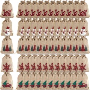 paterr 100 pcs christmas burlap gift bags bulk for party favors 4x 6 inch christmas linen bags with drawstring small jute christmas treat bag reusable linen treat sacks for holiday (plaid style)