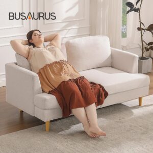 Busaurus Loveseat Sofa 56", Small Couches for Small Spaces, Mid Century Love Seat Couches for Living Room, Upholstered 2-Seater Small Couch for Bedroom, Apartment, Beige