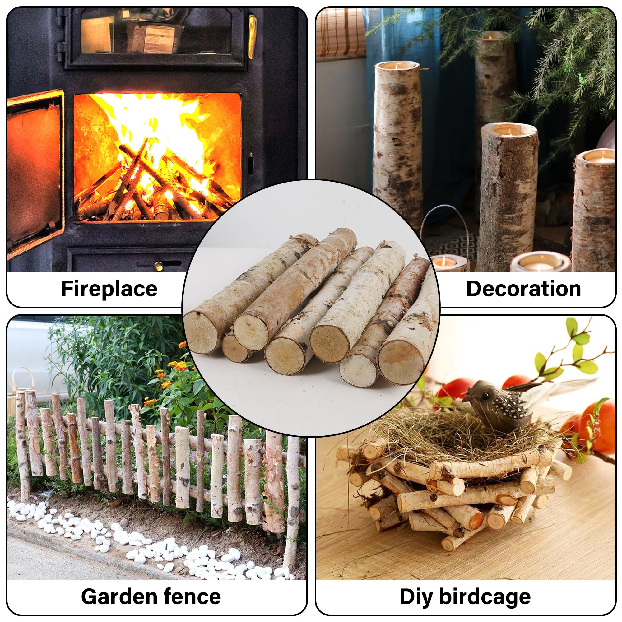 Sancodee 12 Pcs 16" Large White Birch Logs for Faux Fireplace Filler Decorative, Unfinished Wood for DIY Crafts, Wood Branches for Outdoor Indoor Electric Gas Mock Fireplace, Firebowl, Fire Pits