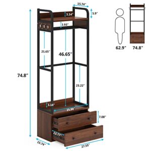 LITTLE TREE 75 inch Tall Freestanding Closet Organizer Small Clothes Rack Coat Rack with Drawers and Shelves, Heavy Duty Small Garment Rack Industrial Hall Tree for Hallway Entryway Bedroom