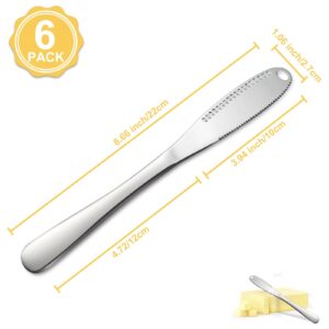 Hunnycook 6PCS Butter Knife, 8.7” silver Butter Spreader, 3 in 1 Kitchen Gadgets Serrated, Stainless Steel Butter Knife Spreader, Butter Spreader Knife with Holes and Serrations