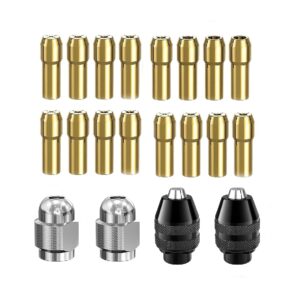 drill chuck collet set for dremel accessories for dremel drill bits, with quick change adapter and rotary drill nut tool – 1/32" to 1/8" shank size replacement kit (set 1)