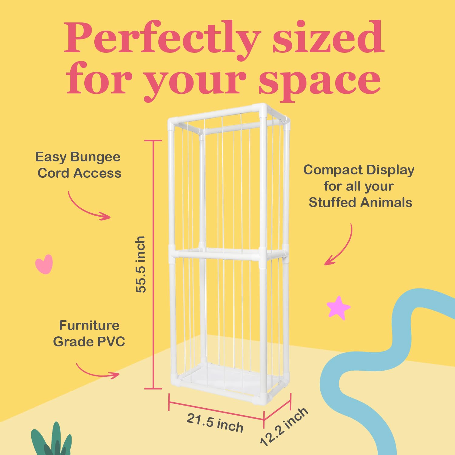 Lilly's Love Stuffed Animal Zoo Storage - Standing Storage Organizer Display | Made from Furniture-Grade, Easy to Assemble PVC, Stores More Stuffies Than Hammocks & Bean Bags | 55" x 22" x 12", White