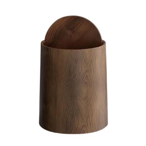 12/15l trash can with lid, walnut brown wood grain bathroom garbage can with swing top lid, rotating design, detachable inner bin, minimalist diaper trash can, dustbin for office, bedroom (brown, 12l)