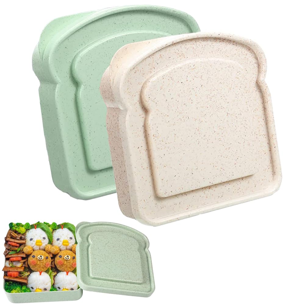 Sandwich Containers, Sandwich Containers for Lunch Boxes Plastic Toast Shape Food Storage Sandwich Box with Lid, BPA Free and Reusable, Microwave & Dishwasher Safe, for Family Adults (Green White)