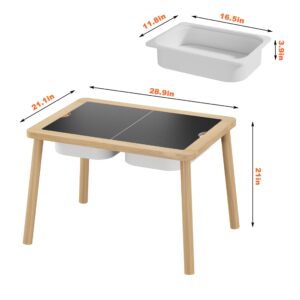 Ogears Sensory Table, Kids Activity Table, Wooden Play Table with Bins, Montessori Table, Chalk Board and Whiteboard