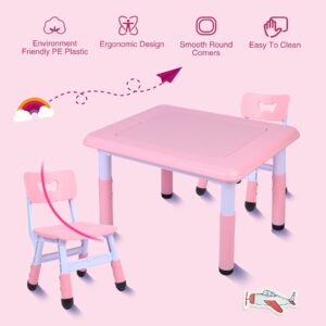 RedSwing Kids Table and 2 Chairs Set,Height Adjustable Toddler Table and Chair Set with Building Block Toys,Kids Multi Activity Table for Drawing,Building, Reading,for Girls Age 2-10,Pink