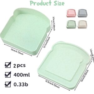 Sandwich Containers, Sandwich Containers for Lunch Boxes Plastic Toast Shape Food Storage Sandwich Box with Lid, BPA Free and Reusable, Microwave & Dishwasher Safe, for Family Adults (Green White)