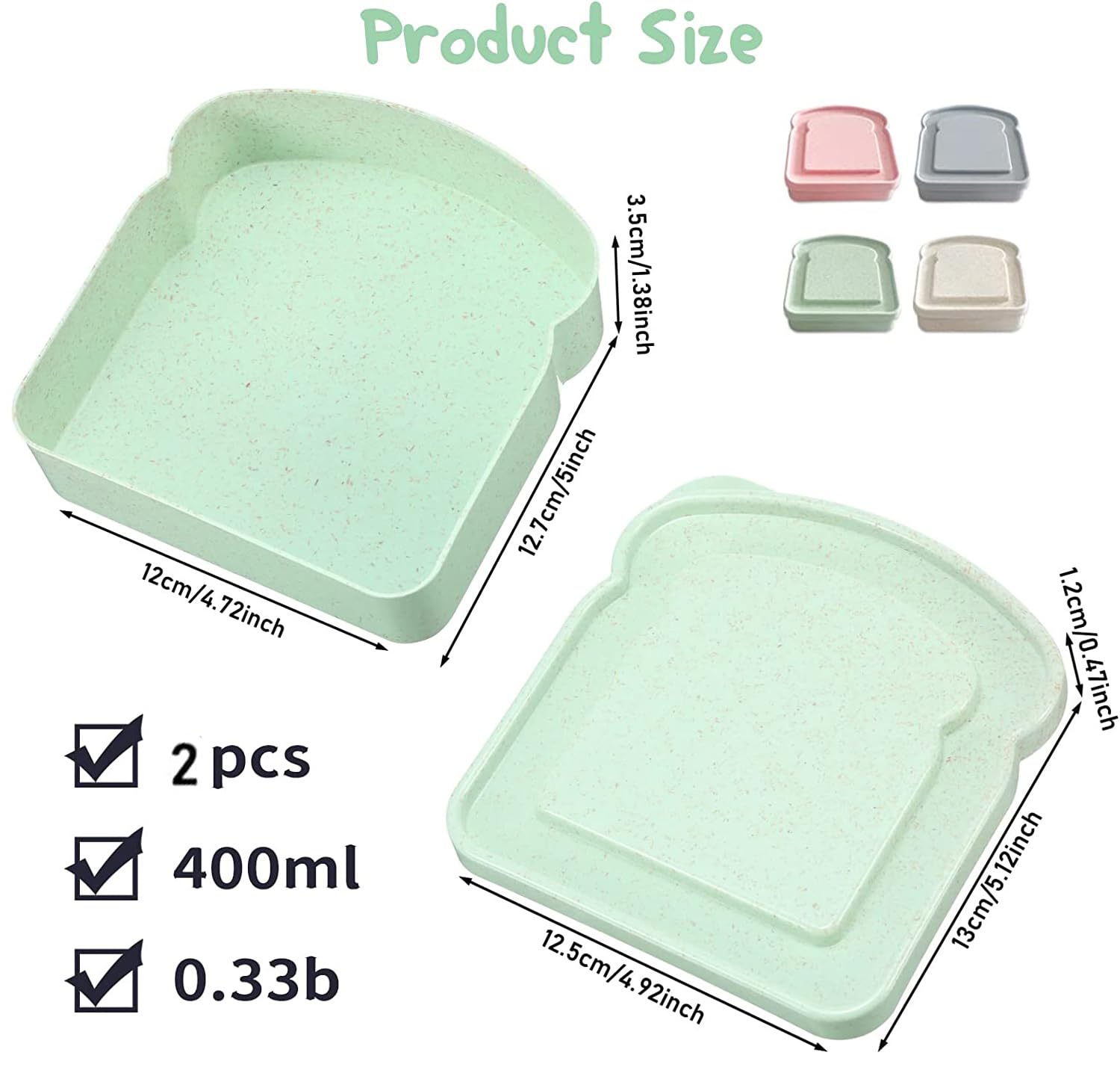 Sandwich Containers, Sandwich Containers for Lunch Boxes Plastic Toast Shape Food Storage Sandwich Box with Lid, BPA Free and Reusable, Microwave & Dishwasher Safe, for Family Adults (Green White)