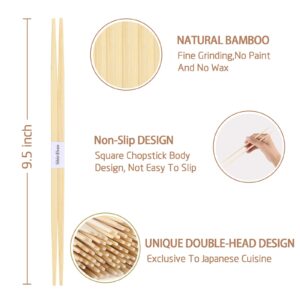 Sbirdbao 100 pairs Disposable Bamboo Chopsticks, 9.5 Inch Japanese Style Double Pointed Separate Chop sticks for Sushi & Asian Dishes