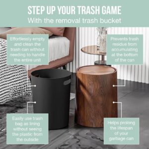 12/15L Trash Can with Lid, Walnut Brown Wood Grain Bathroom Garbage Can with Swing Top Lid, Rotating Design, Detachable Inner Bin, Minimalist Diaper Trash Can, Dustbin for Office, Bedroom (Brown, 12L)