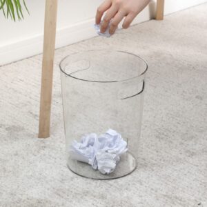 agatige small trash can, plastic wastebasket with handles, desktop clear small trash can round garbage container bin desktop stationery organizer for bedroom, kitchen, home, office,16.5x17.5cm