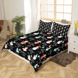 Feelyou Merry Christmas Tree and Snowman Bedding Set for Kids Boys Girls Snowflake Comforter Cover Set Queen Size Merry Christmas Duvet Cover Bedroom Decor Bedspread Cover Bedding Collection 3Pcs